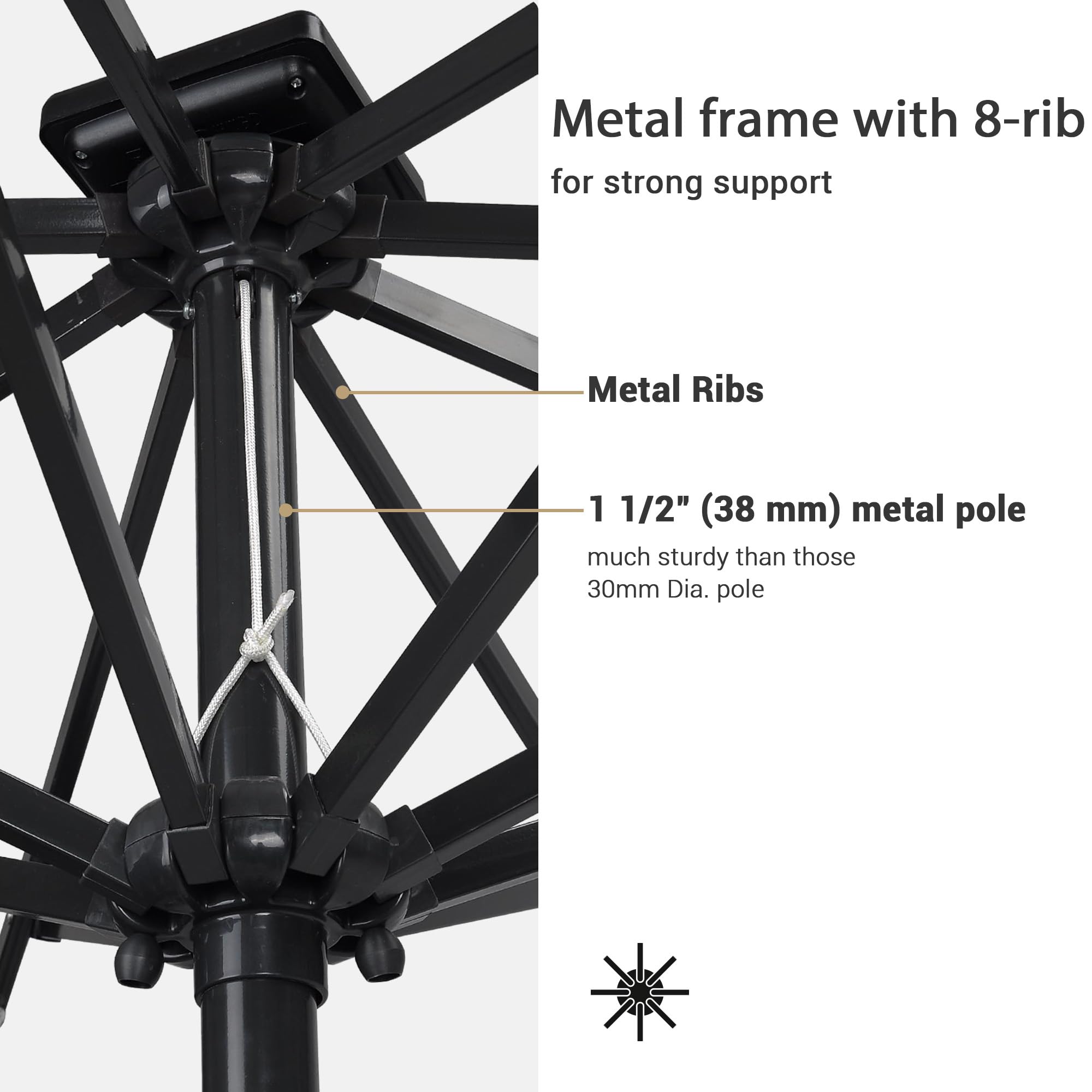 Yescom 9FT 8 Ribs Solar Powered Patio Umbrella with Tilt and Crank Outdoor Market Table Umbrella for Backyard Pool Night Party Event Yard Navy