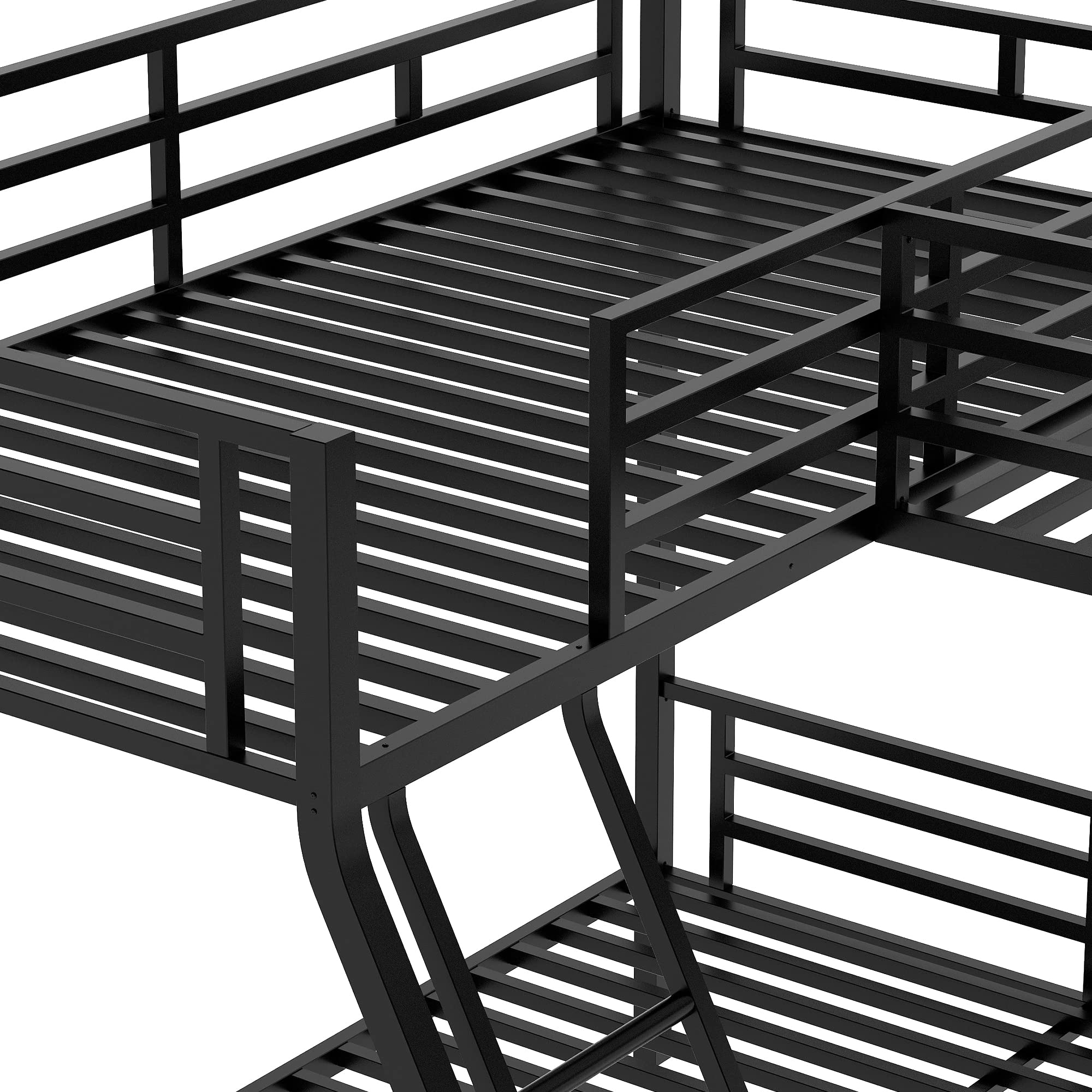 SZUBEE Twin-Over-Full Metal L-Shaped Triple Bunk Bed with a Twin Size Loft Bed & Desk, Space Saving Bedroom Furniture for Kids Teens, Black