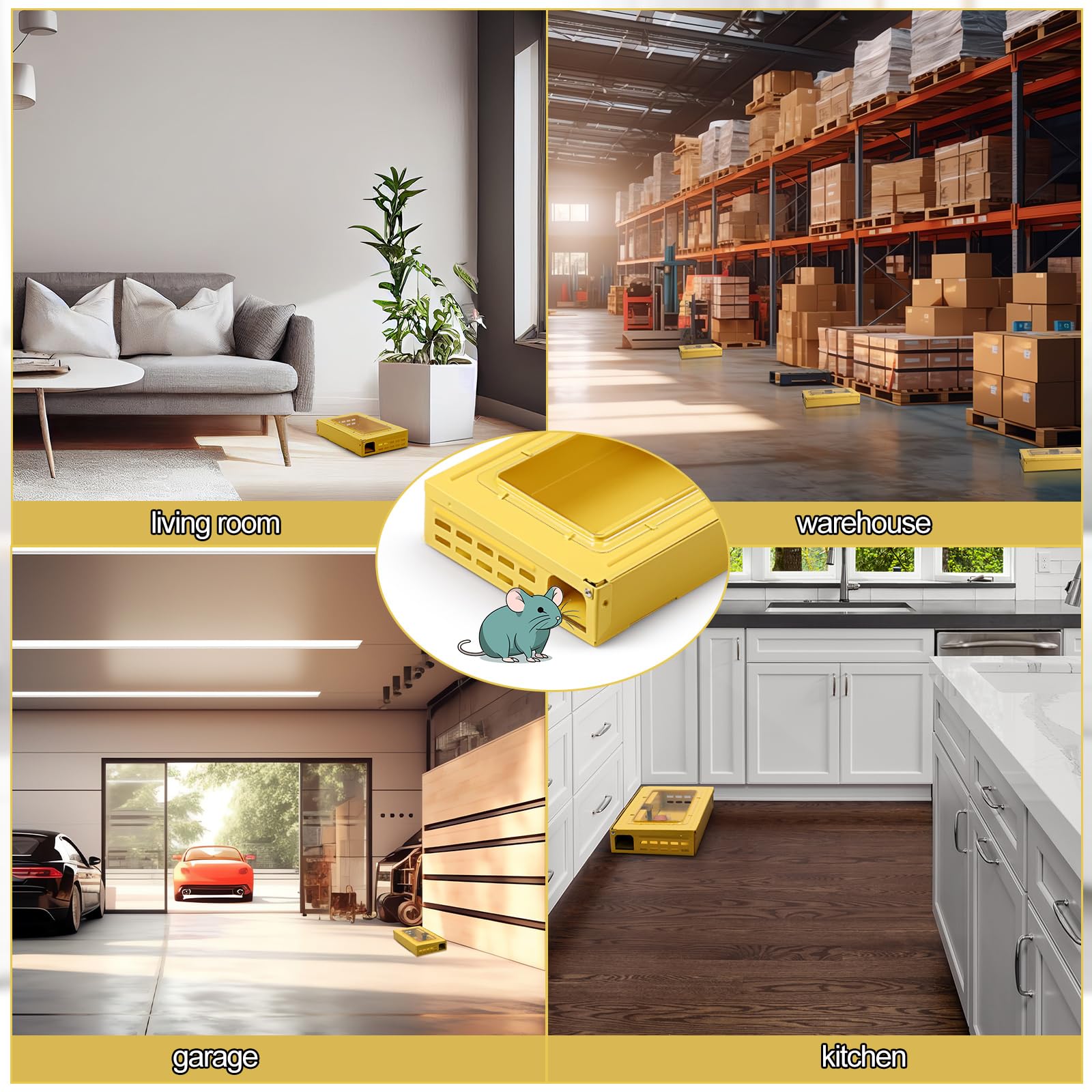 Kittmip 4 Pack Multi Catch Mouse Trap Clear Top Humanized Mouse Trap Reusable Mouse Trap PET and Kids Security for Indoor Outdoor Garage House and Kitchen (Yellow)