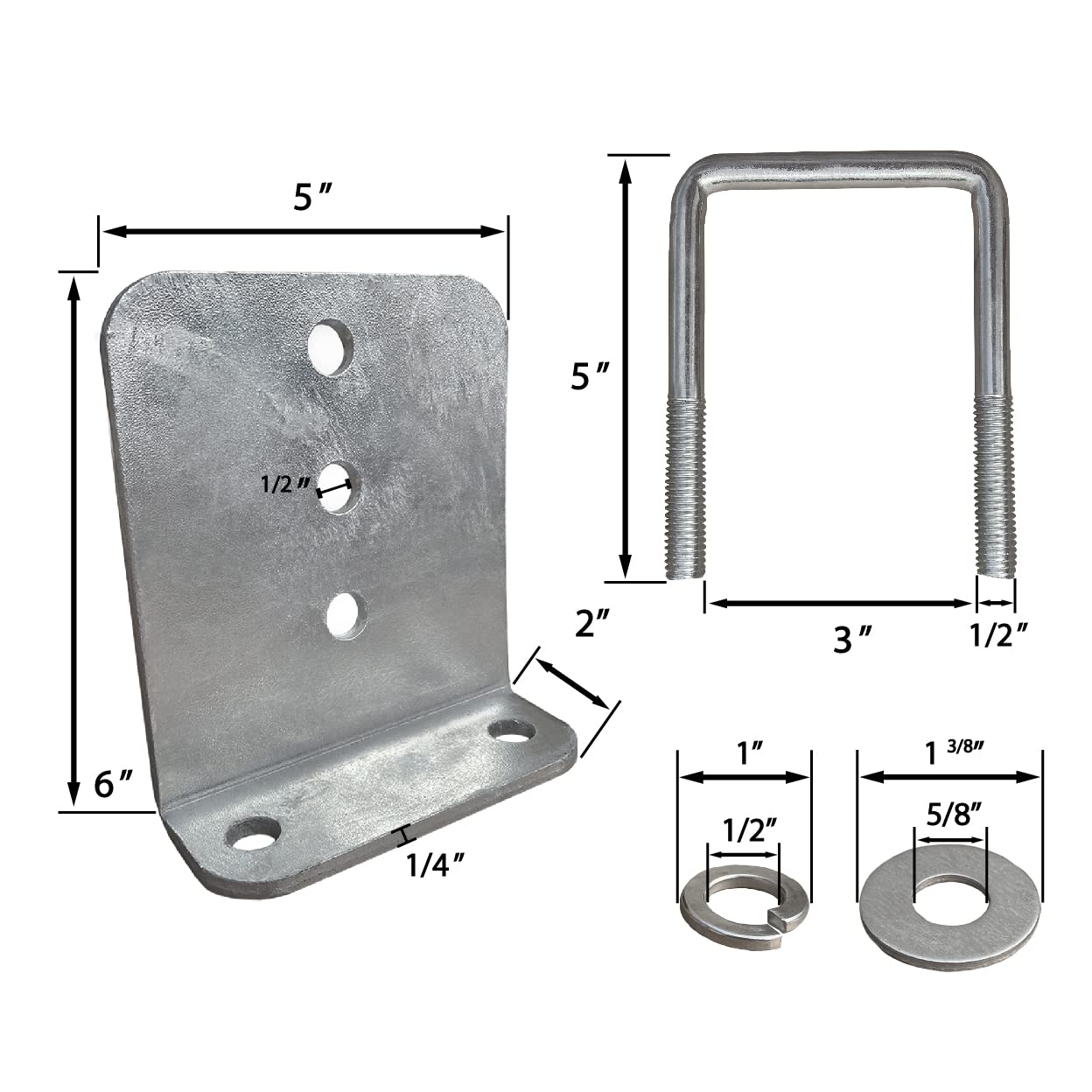 4 Pack 6" Galvanized L-Type Bunk Bracket Kit for Boat Trailer, fits 3x3 Cross Members, Heavy Duty (4 Pack)