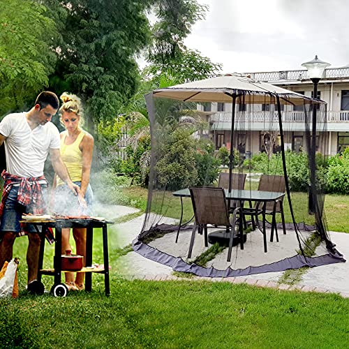 Patio Umbrella Mosquito Netting Patio Umbrella Mesh Screen with 2 Doors for 7.5FT to 11FT, Adjustable Bug Screen Accessory, Outdoor Offset Umbrellas Screen Equipped with Double Zippers and Solid Lead