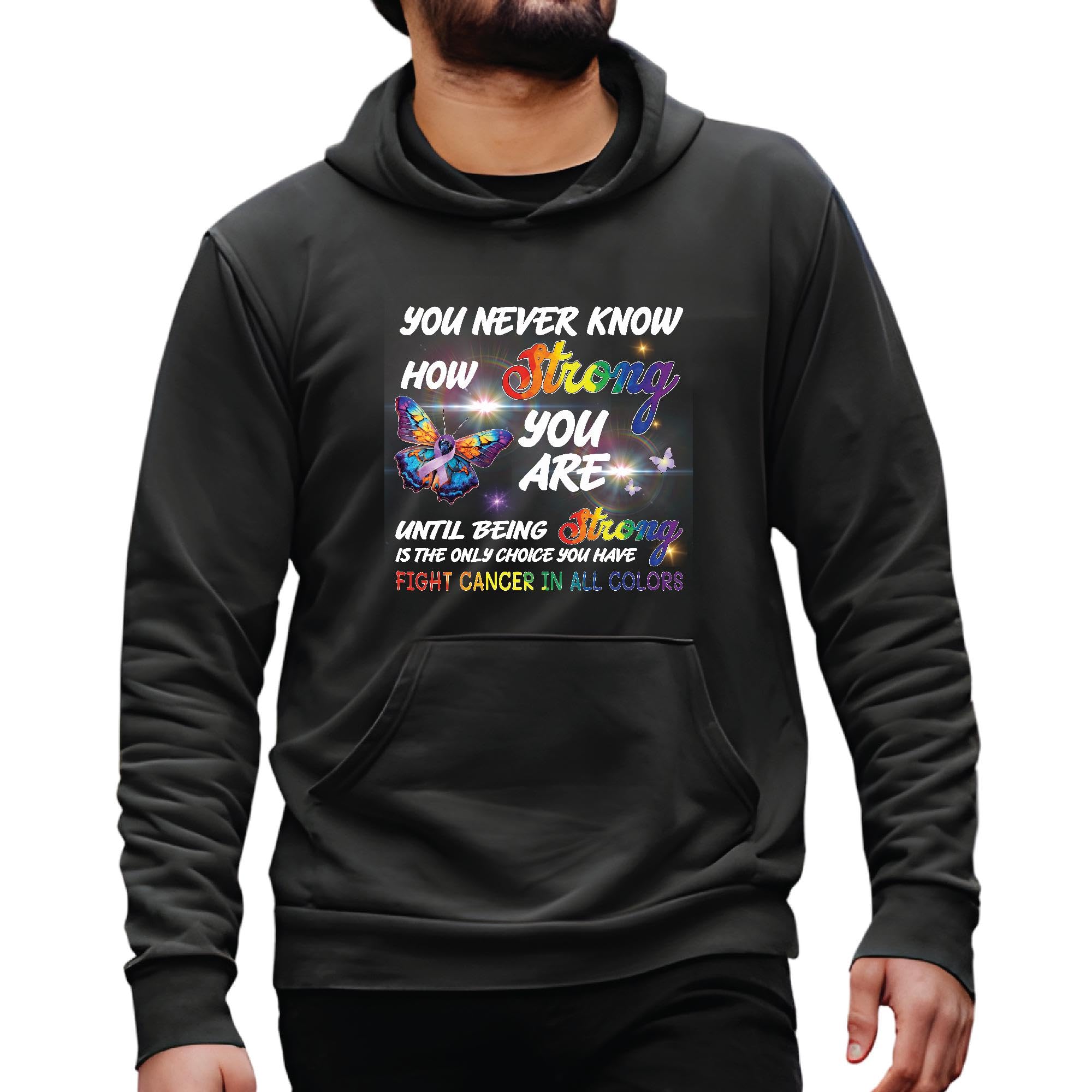 Gift for Cancer Survivors Showing Strength Courage Black and Muticolor Unisex Hoodie