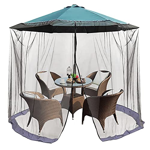 Patio Umbrella Mosquito Netting Patio Umbrella Mesh Screen with 2 Doors for 7.5FT to 11FT, Adjustable Bug Screen Accessory, Outdoor Offset Umbrellas Screen Equipped with Double Zippers and Solid Lead