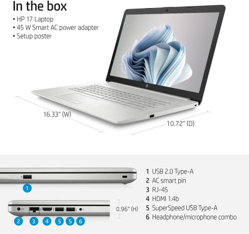 HP 17.3" Laptop (Latest Model), 11th Gen Intel Core i5-1135G7 Processor, 20GB DDR4 RAM, 1TB PCIe SSD, Full HD IPS Display, Backlit Keyboard, Intel Iris Xe Graphics, Windows 11 Home, Silver