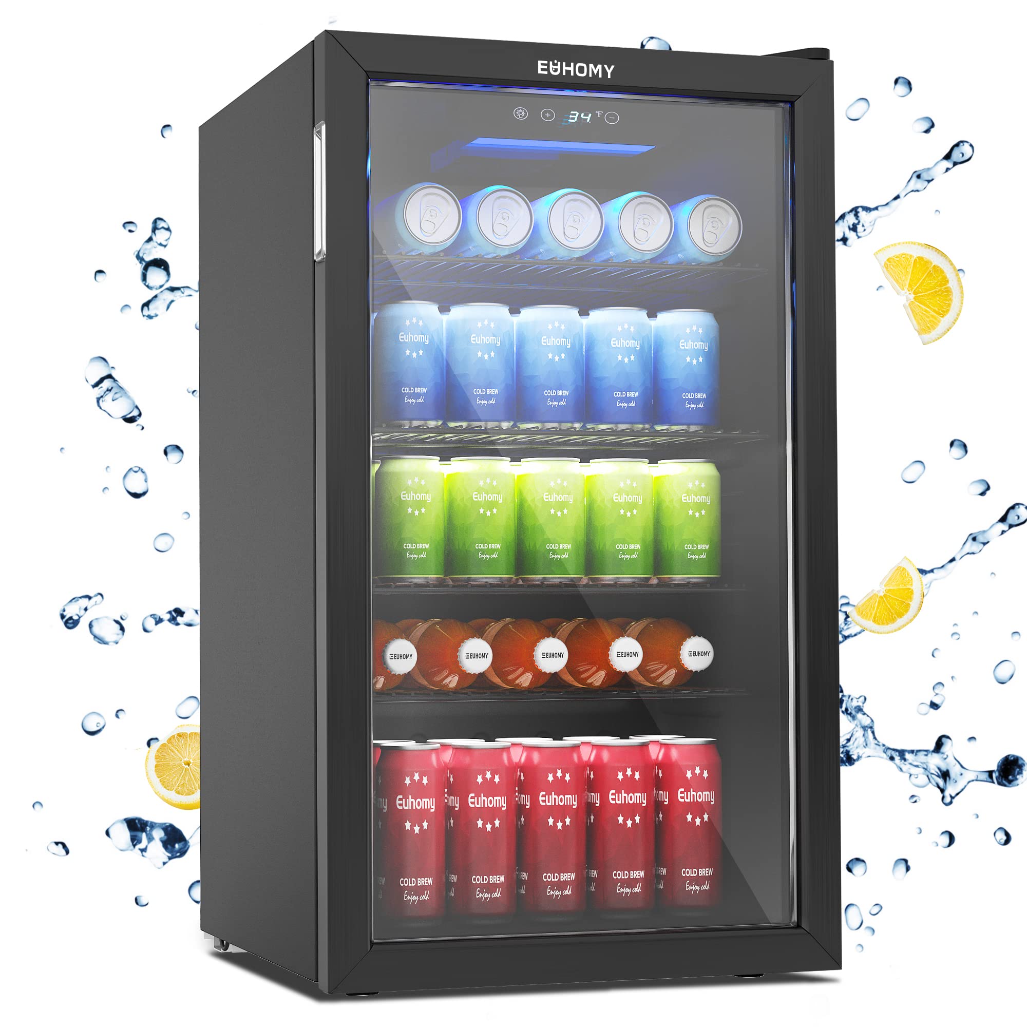 EUHOMY Beverage Refrigerator and Cooler, 126 Can Mini fridge with Glass Door, Small Refrigerator with Adjustable Shelves & WirthCo 40092 Drip Tray - Black - (22" X 22" X 1.5")