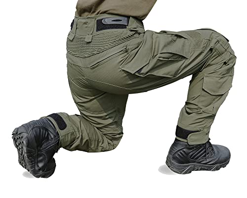 DRAGON EDGE Men G3 Combat Pants Tactical Pants with Knee Pads Military Paintball Airsoft Water Proof Rip-Stop Trousers (Army Green, S)