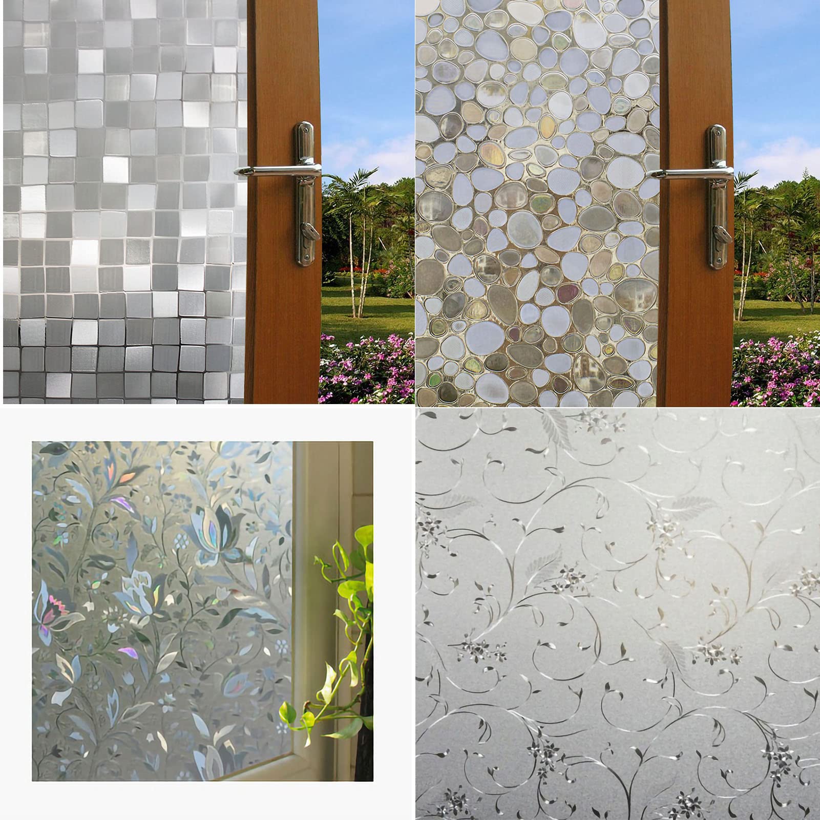 Frosted Glass Window Film Static Clings Non Adhesive Opaque Heat Control Removable,Window Privacy Film,Static Clings Removable Frosting Bathroom Door Window Covering, Non Adhesive