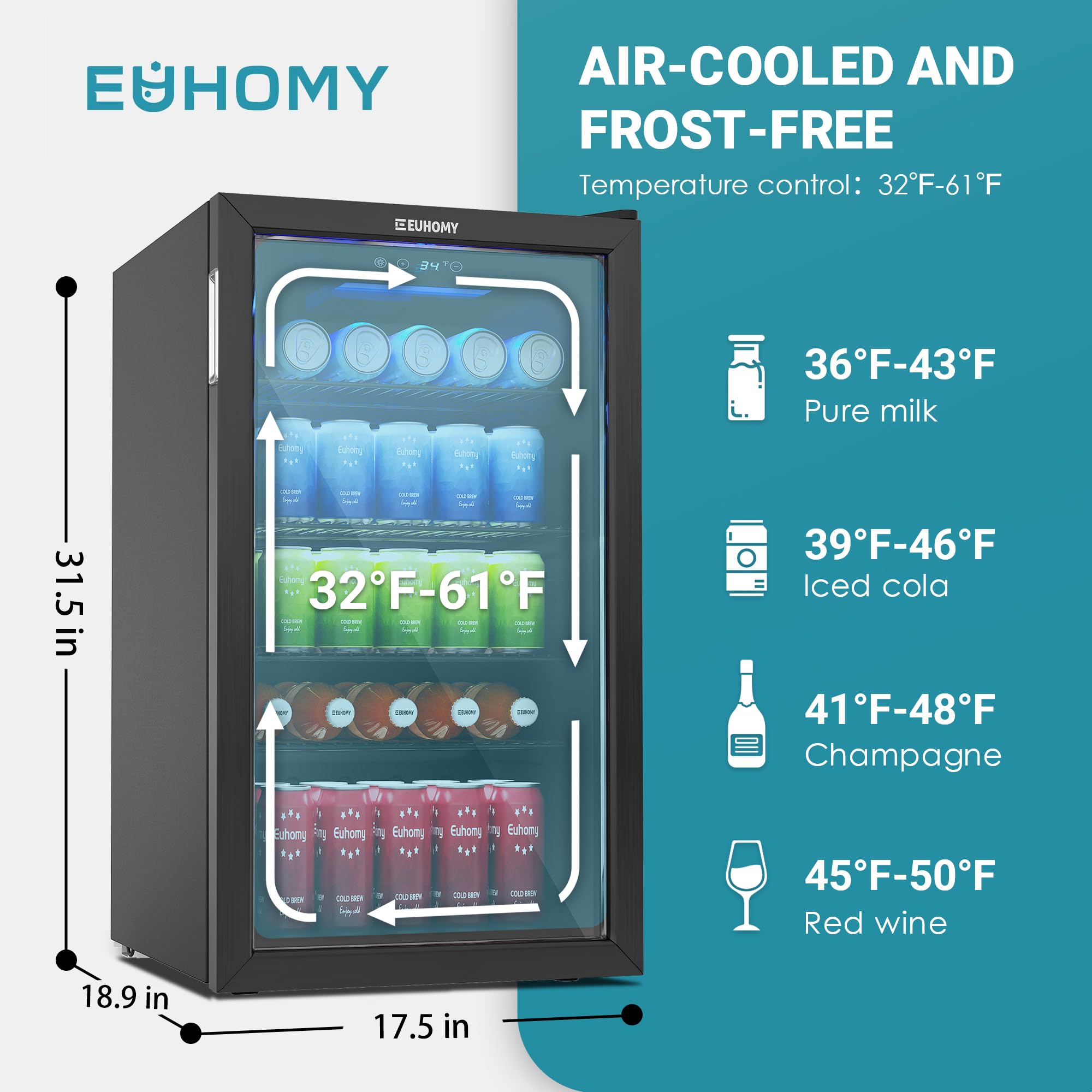 EUHOMY Beverage Refrigerator and Cooler, 126 Can Mini fridge with Glass Door, Small Refrigerator with Adjustable Shelves & WirthCo 40092 Drip Tray - Black - (22" X 22" X 1.5")