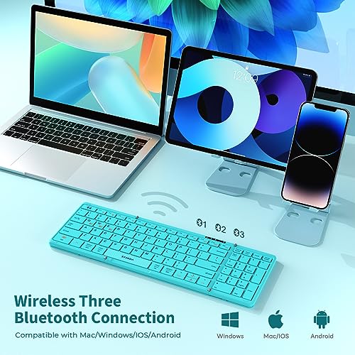 seenda Folding Keyboard with Number Pad, Portable Foldable Bluetooth Keyboard for Travel, Full-Size Rechargeable Keyboard for Laptop Tablet PC Smartphone Windows iOS Android - Green