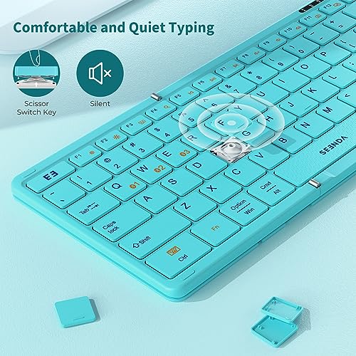 seenda Folding Keyboard with Number Pad, Portable Foldable Bluetooth Keyboard for Travel, Full-Size Rechargeable Keyboard for Laptop Tablet PC Smartphone Windows iOS Android - Green
