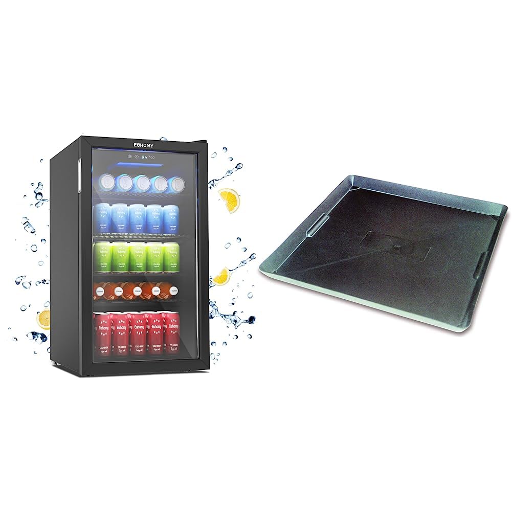 EUHOMY Beverage Refrigerator and Cooler, 126 Can Mini fridge with Glass Door, Small Refrigerator with Adjustable Shelves & WirthCo 40092 Drip Tray - Black - (22" X 22" X 1.5")