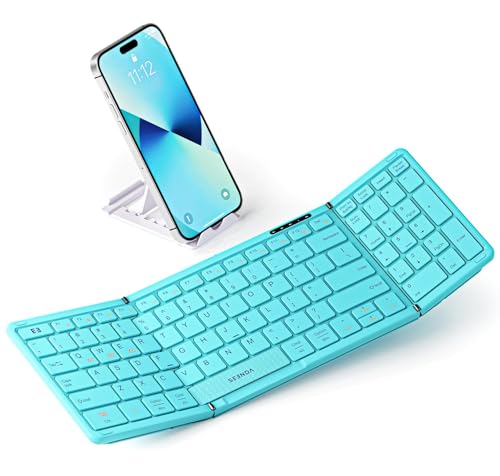 seenda Folding Keyboard with Number Pad, Portable Foldable Bluetooth Keyboard for Travel, Full-Size Rechargeable Keyboard for Laptop Tablet PC Smartphone Windows iOS Android - Green