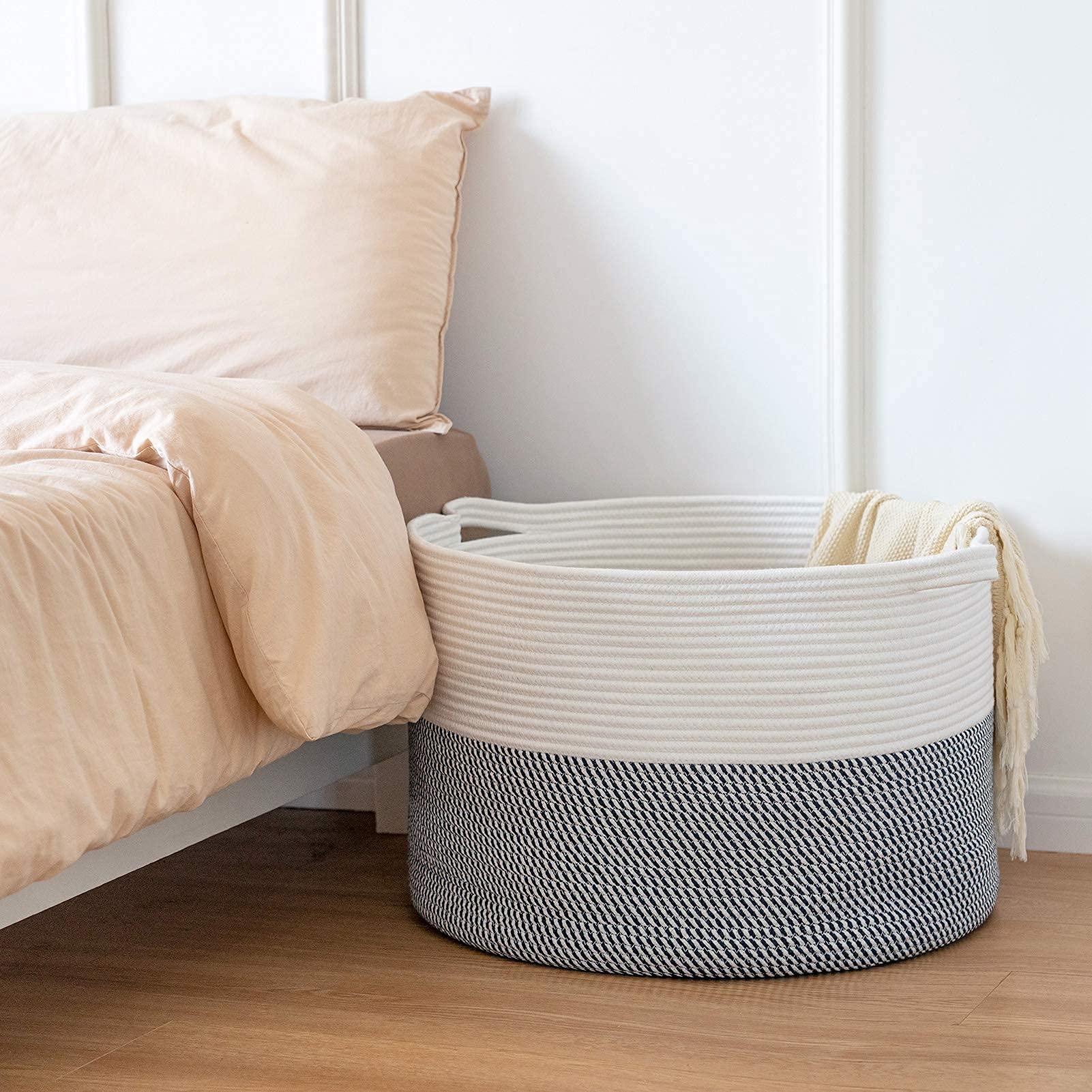 INDRESSME XXXL Large Cotton Rope Basket Laundry Basket Laundry Storage Bin (Set of 2)