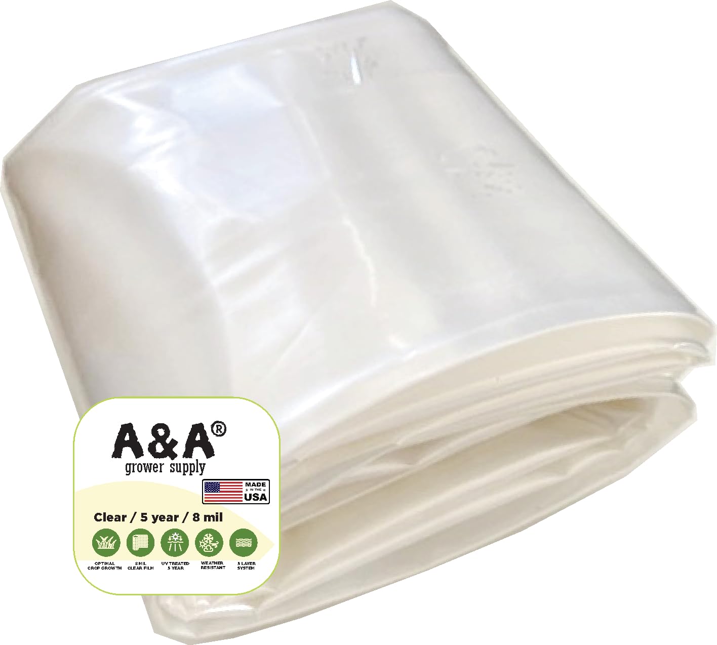 A&A Greenhouse Clear Plastic Film Polyethylene Covering Gt5 Year 8 Mil. - UV Protection - (12 ft. W x 25 ft. L)