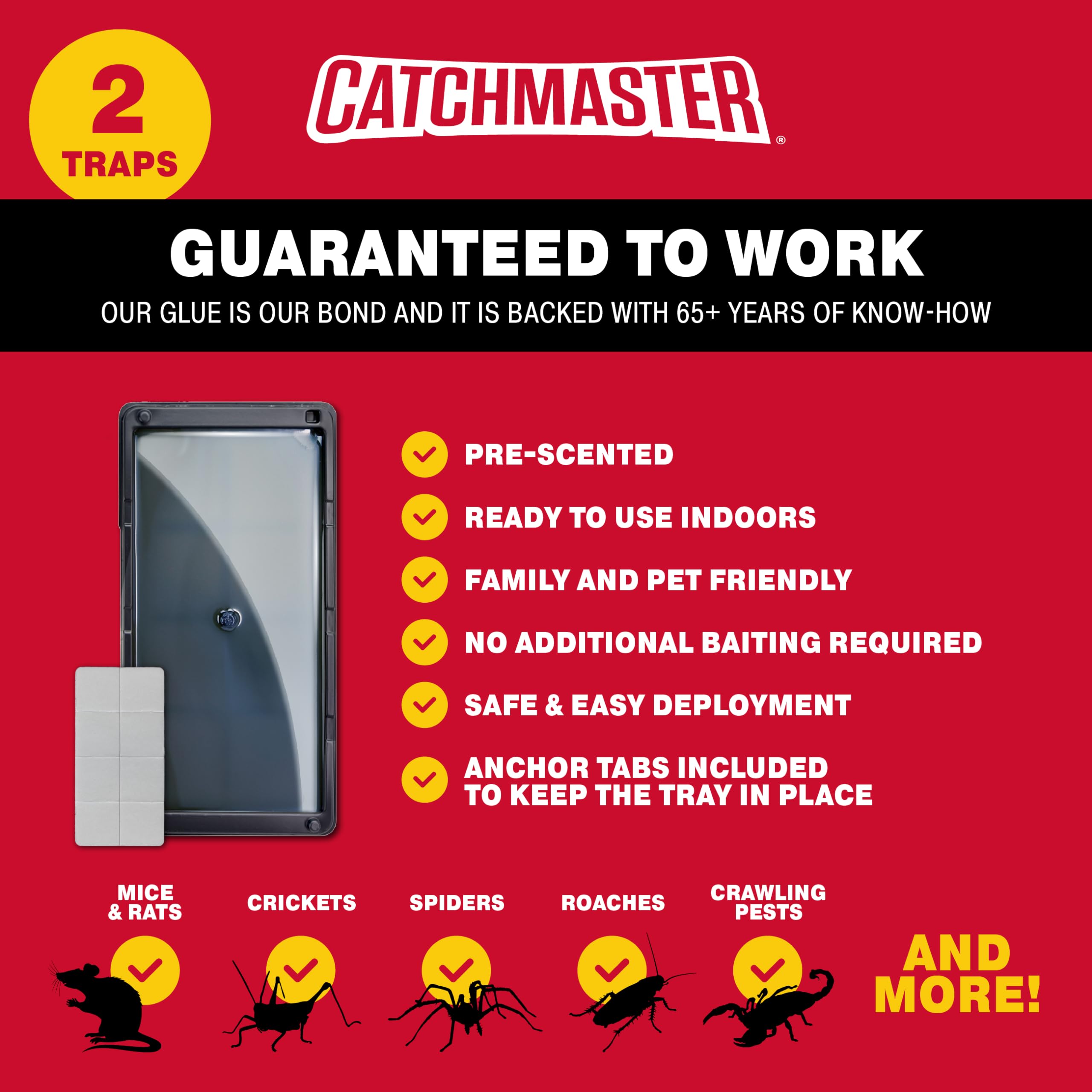 Catchmaster Rat & Mouse Glue Traps with Sticky Putty 2Pk, Large Bulk Glue Rat Traps, Mouse Traps Indoor for Home, Pre-Scented Adhesive Plastic Tray, Snake, Mice, & Spider Traps, Pet Safe Pest Control