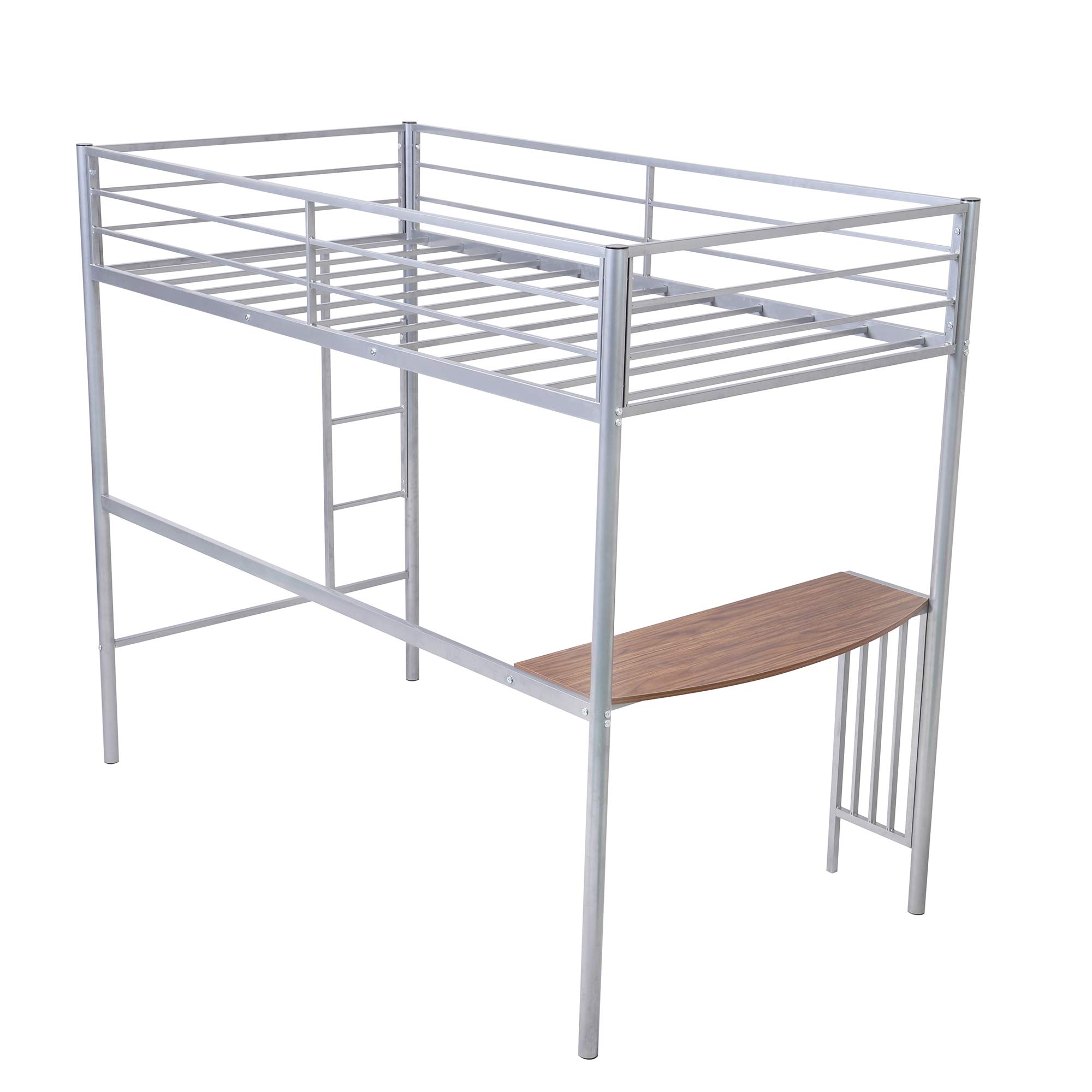 Harper & Bright Designs Twin Over Full Metal Bunk Bed with Desk, L Shaped Bunk Bed with Ladder and Quality Slats for Bedroom- Silver