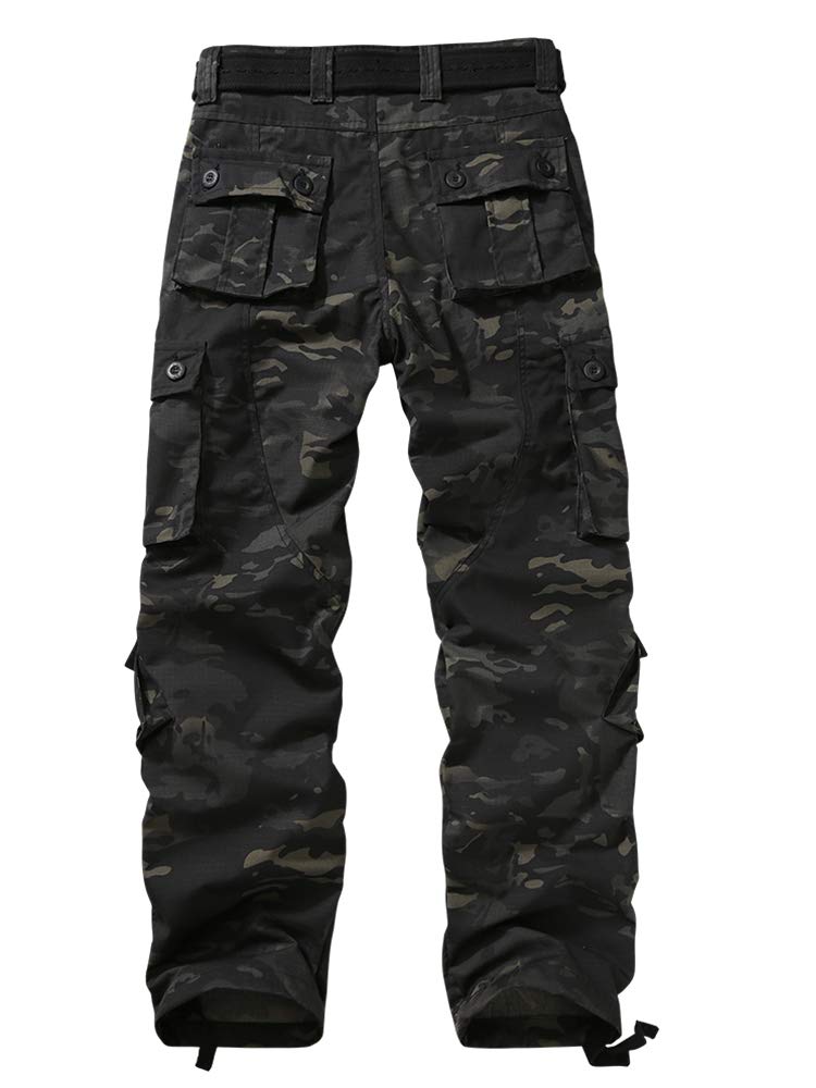 TRGPSG Men's Ripstop Wild Cargo Pants Multi-Pocket Military Army Camo Casual Work Combat Trousers 5335 Dark Camo 36