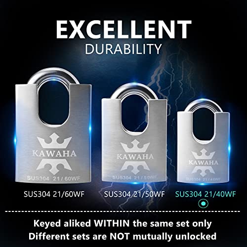 KAWAHA 21/40-4P High Security Stainless Steel Shrouded Padlock with Key for Both Indoor and Outdoor use (SUS304 Stainless Steel, Heavy Duty, Anti-Rust) (1-9/16 in. (40mm), Keyed Alike - 4 Pack)
