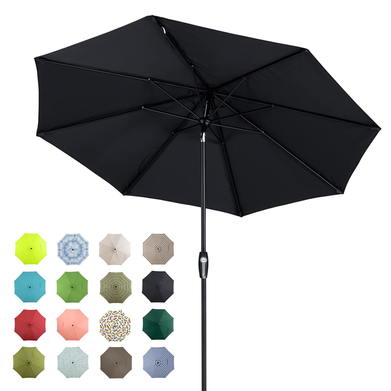 Tempera 9ft Patio Market Outdoor Table Umbrella with Auto Tilt and Crank,Large Sun Umbrella with Sturdy Pole&Fade resistant canopy,Easy to set, Space Grey