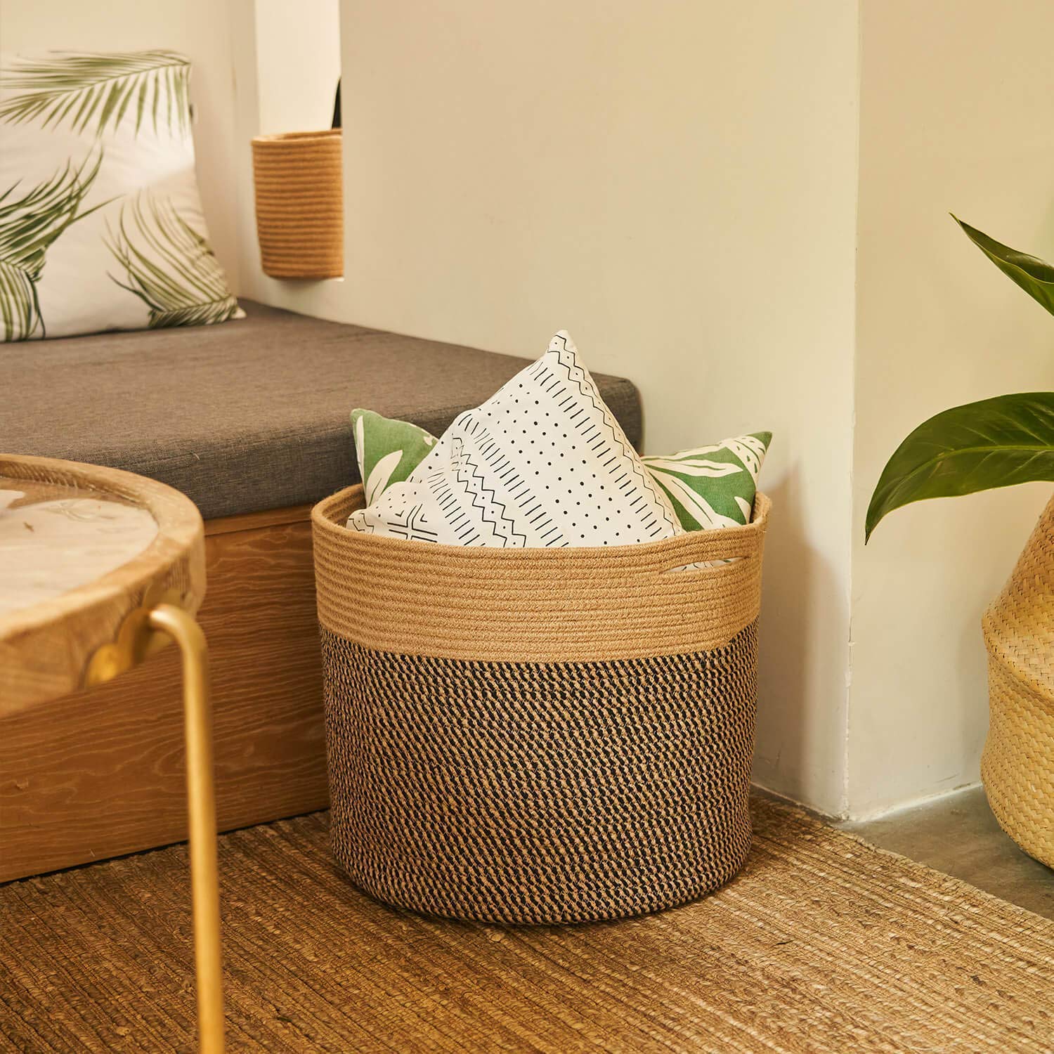 INDRESSME Large Jute Rope Basket Blanket & XXXL Large Woven Baby Laundry Basket Toys Storage Bin (Set of 2)