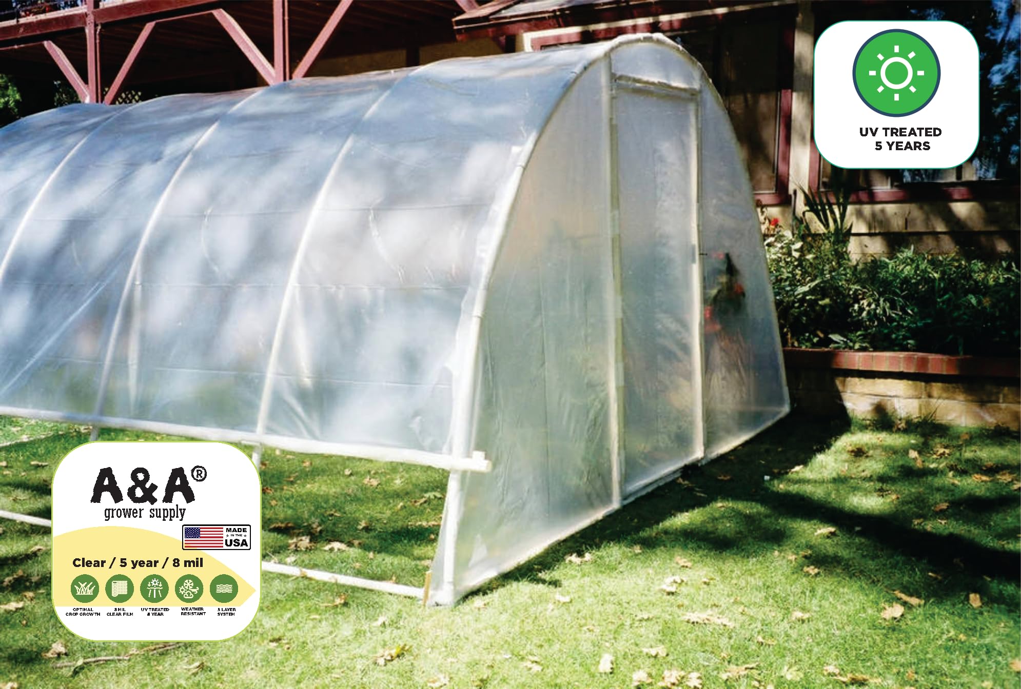 A&A Greenhouse Clear Plastic Film Polyethylene Covering Gt5 Year 8 Mil. - UV Protection - (12 ft. W x 25 ft. L)