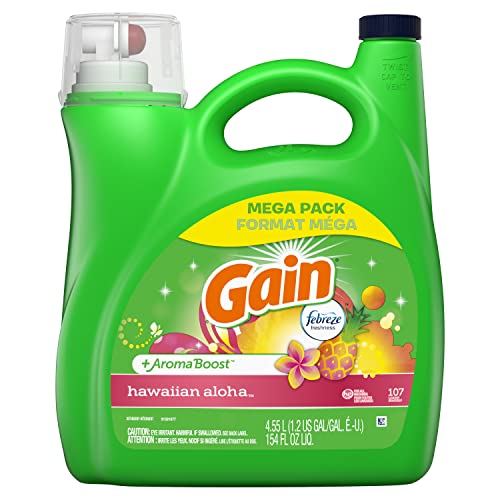 Gain + Aroma Boost Laundry Detergent Liquid Soap, Hawaiian Aloha Scent, 107 Loads, 154 Fl Oz, He Compatible