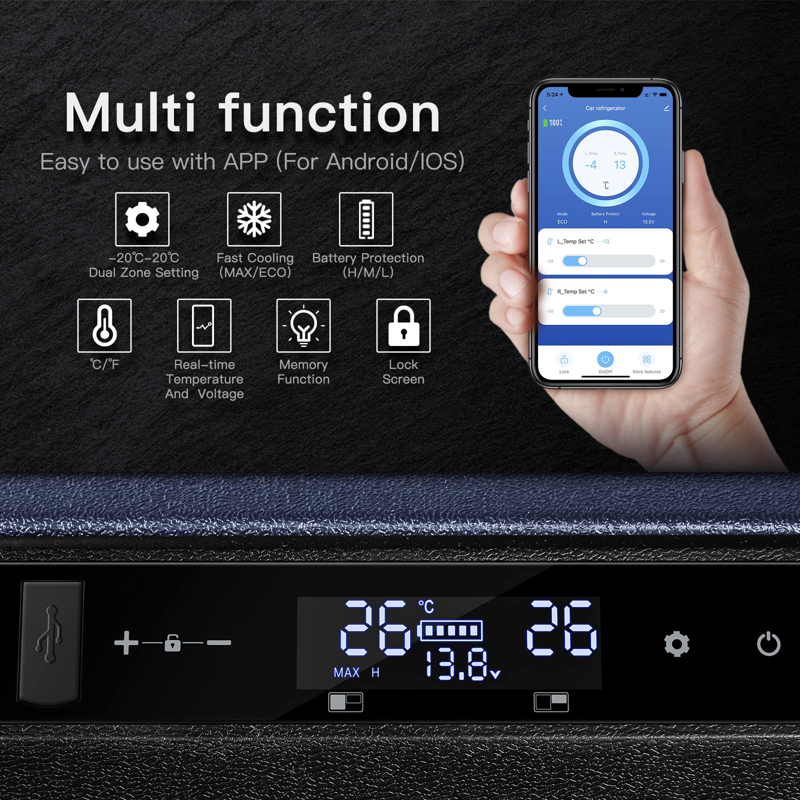【Upgraded】BODEGACOOLER 12 Volt Car Refrigerator, Portable Freezer, Car Fridge Dual Zone WIFI APP Control, 80 Quart(75L) -4℉-68℉ Cooler, 12/24V DC and 100-240V AC, for Travel, Camping, Outdoor,RV