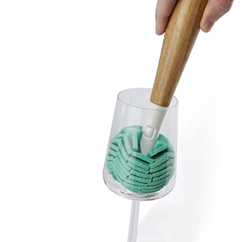 Full Circle Crystal Clear 2.0 Replaceable Glass Cleaner - Gentle Sponge Cleaning Brush for Washing Glasses โ Bamboo Handle and Layered Cellulose Sponge Kitchen Dish Brush, One Size, White