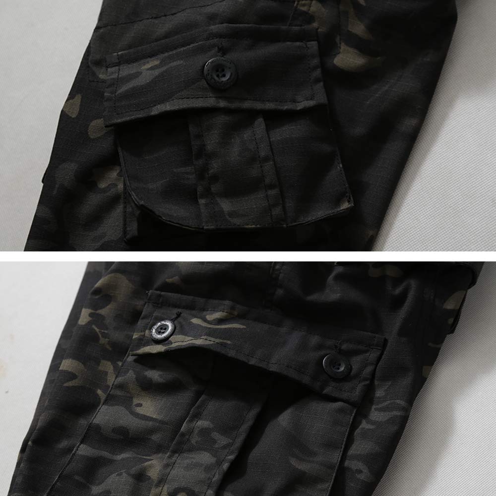 TRGPSG Men's Ripstop Wild Cargo Pants Multi-Pocket Military Army Camo Casual Work Combat Trousers 5335 Dark Camo 36