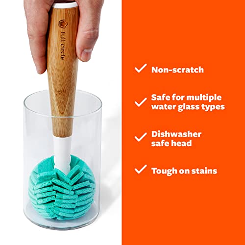 Full Circle Crystal Clear 2.0 Replaceable Glass Cleaner - Gentle Sponge Cleaning Brush for Washing Glasses โ Bamboo Handle and Layered Cellulose Sponge Kitchen Dish Brush, One Size, White