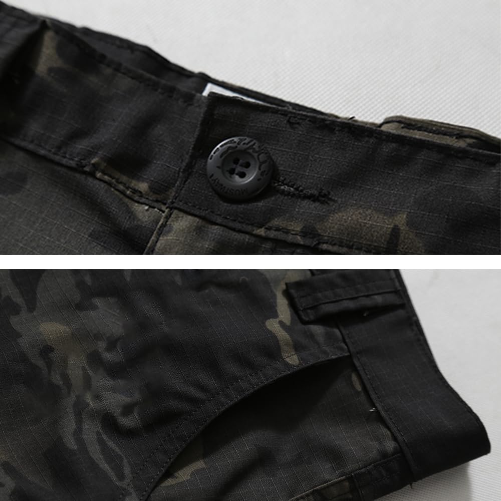 TRGPSG Men's Ripstop Wild Cargo Pants Multi-Pocket Military Army Camo Casual Work Combat Trousers 5335 Dark Camo 36