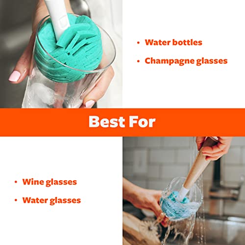 Full Circle Crystal Clear 2.0 Replaceable Glass Cleaner - Gentle Sponge Cleaning Brush for Washing Glasses โ Bamboo Handle and Layered Cellulose Sponge Kitchen Dish Brush, One Size, White