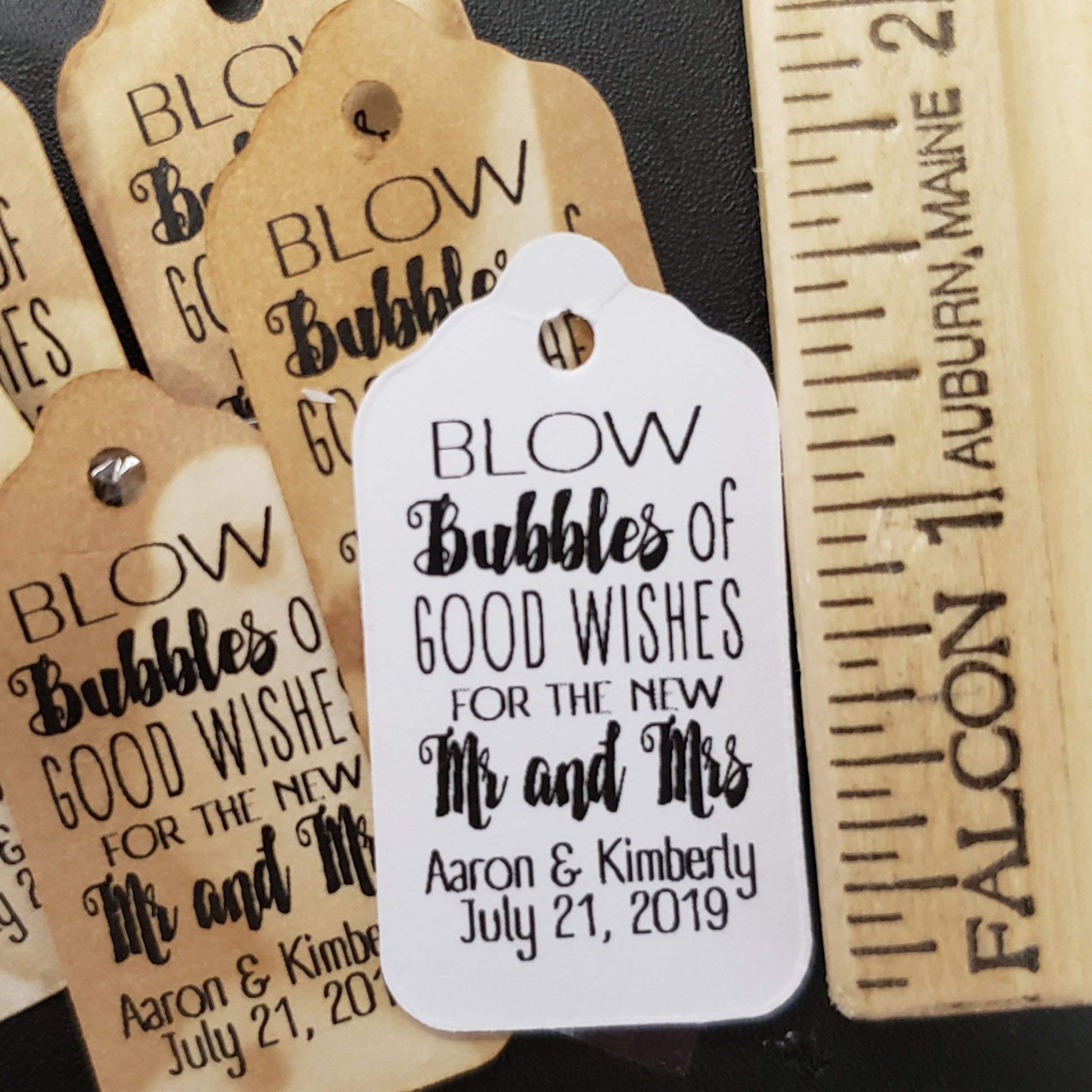 Blow Bubbles of Good Wishes for the new Mr and Mrs Personalized with your names Favor Tag set of 50 Tags 7/8" x 1 5/8"