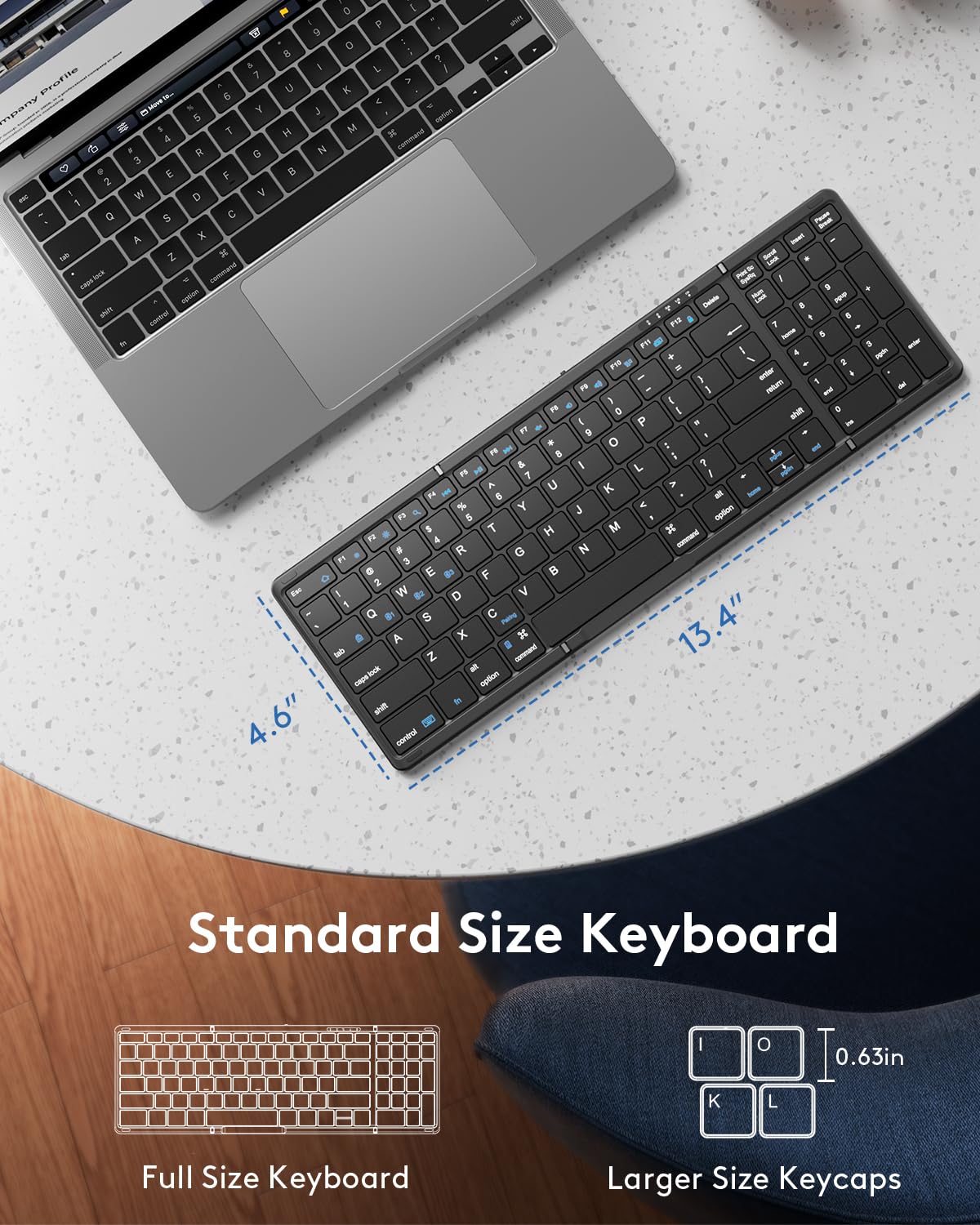 Foldable Bluetooth Keyboard with Numeric Keypad, Samsers Full-Size Wireless Folding Keyboard with PU Leather, Portable Travel Keyboard for iOS Android Windows Mac OS, Support 3 Device(BT5.1 x 3)-Black