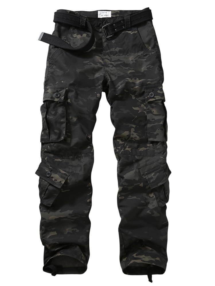 TRGPSG Men's Ripstop Wild Cargo Pants Multi-Pocket Military Army Camo Casual Work Combat Trousers 5335 Dark Camo 36
