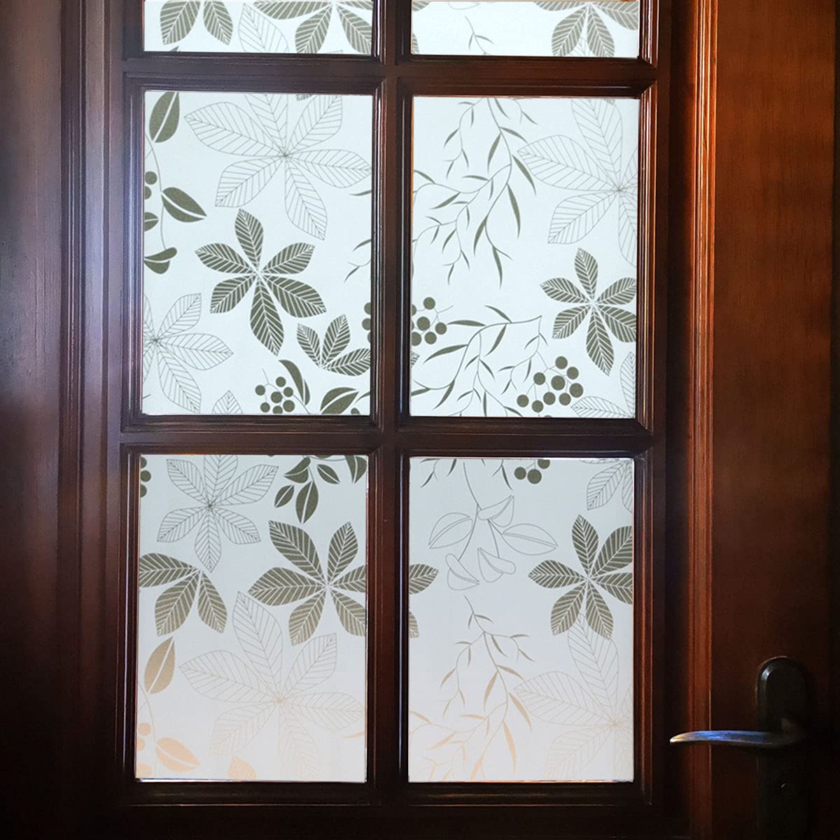 VSUDO 17.7" by 118.1" White Frosted Privacy Window Film, Removable White Background & Leaf Pattern Matte Window Film, Opaque Window Glass Covering, Static Cling Window Sticker for Home (14.53 Sq. Ft)