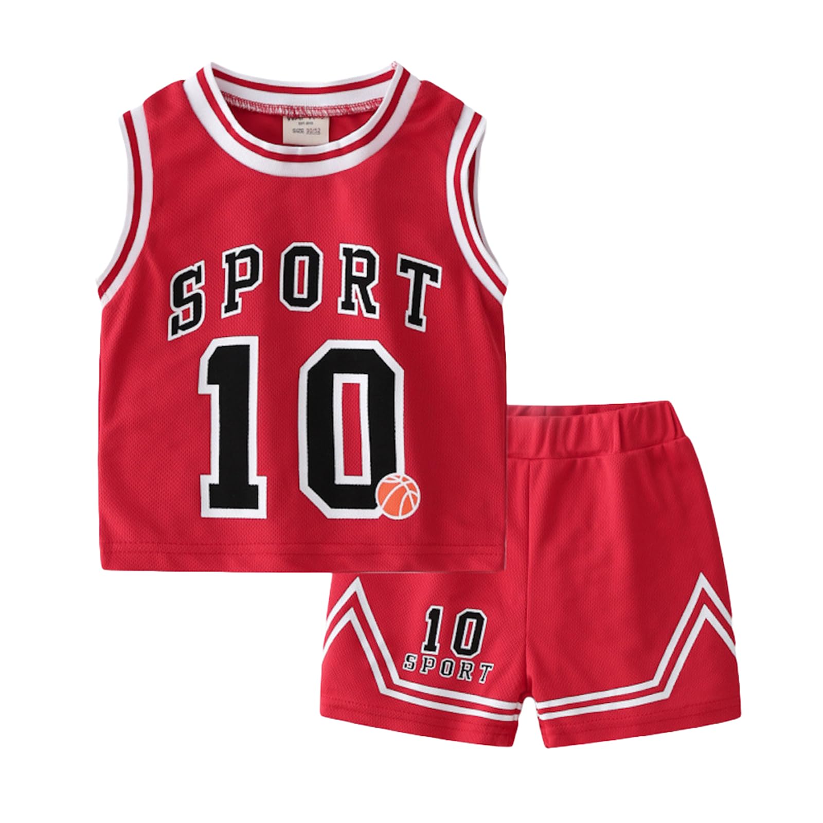 Volunboy Kids Sports Shorts Sets Boys Jerseys Tracksuit 2 Piece Basketball Performance Tank Top and Mesh Shorts Set (Red, 1-2T)