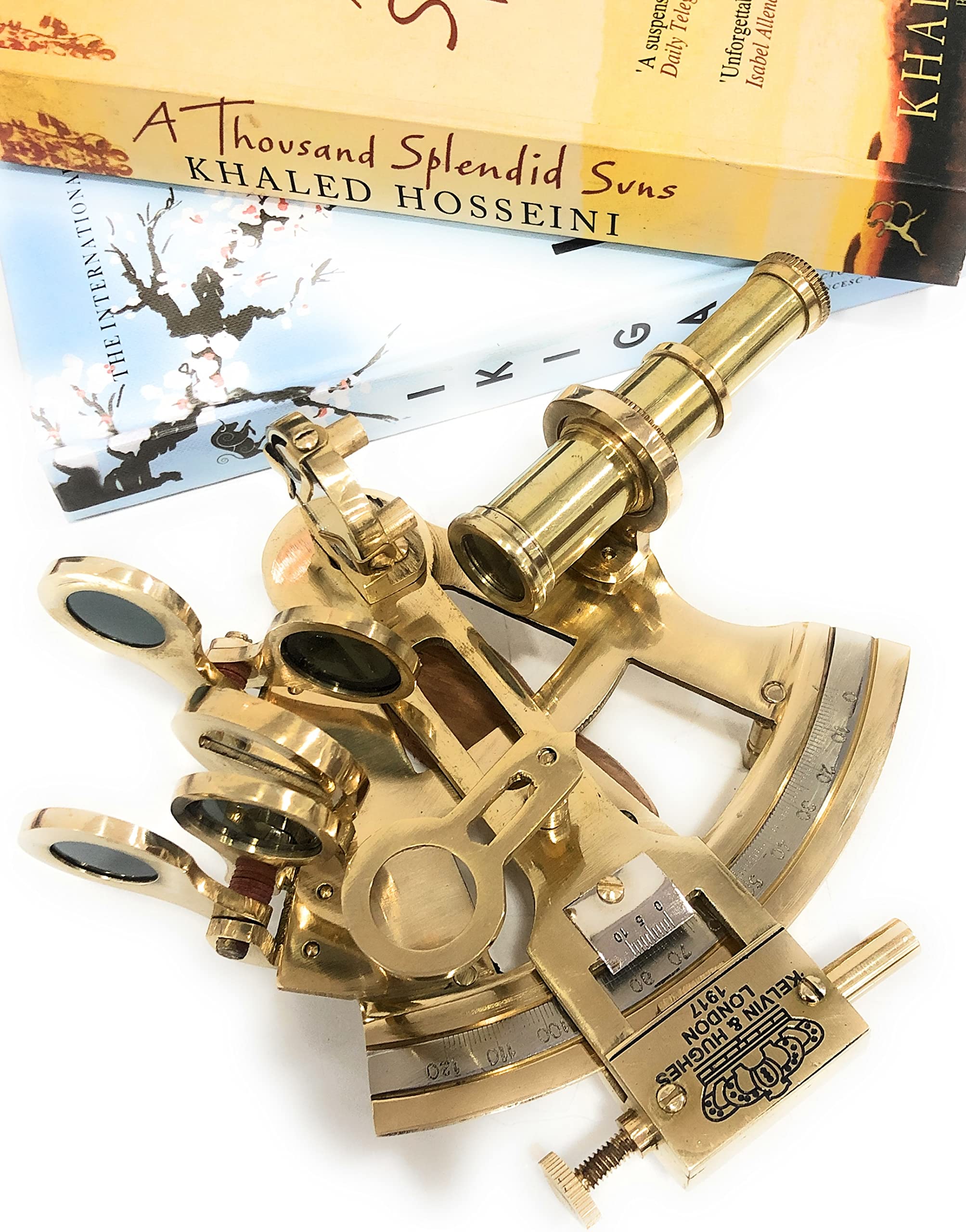 Maritime Kelvin & Hughes London Antique Brass Nautical Ship Sextant (with Triangular Wooden Box)