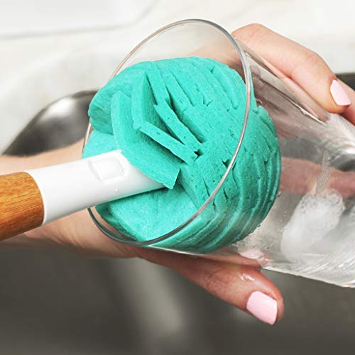 Full Circle Crystal Clear 2.0 Replaceable Glass Cleaner - Gentle Sponge Cleaning Brush for Washing Glasses โ Bamboo Handle and Layered Cellulose Sponge Kitchen Dish Brush, One Size, White