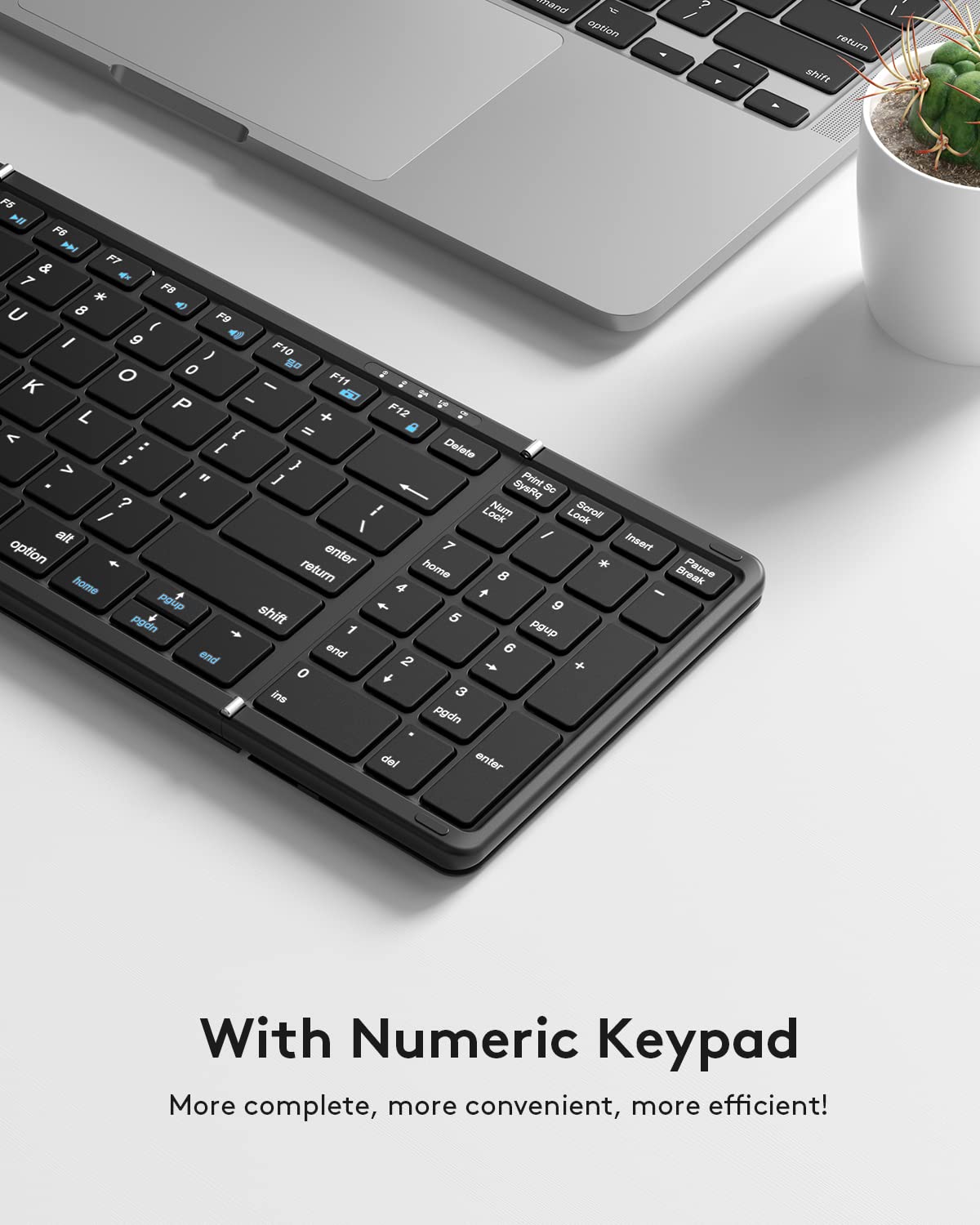 Foldable Bluetooth Keyboard with Numeric Keypad, Samsers Full-Size Wireless Folding Keyboard with PU Leather, Portable Travel Keyboard for iOS Android Windows Mac OS, Support 3 Device(BT5.1 x 3)-Black