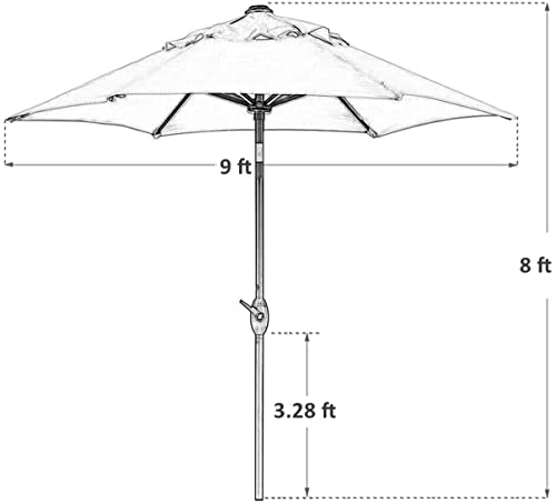 uHousDeco 9 ft Solar LED Patio Umbrella Umbrella, Auto Control and Rotatable Design Taupe