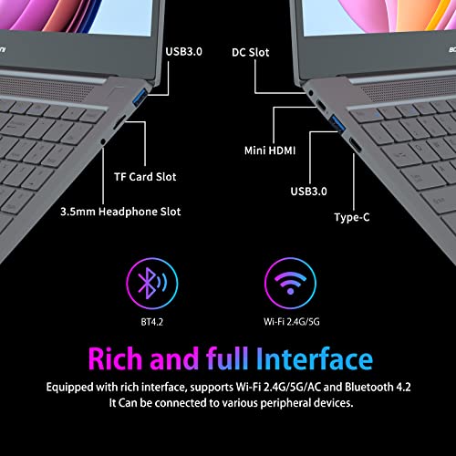 BOCCONI LeadBook T6 Laptop | 15.6" Full HD 1920x1080 IPS Display | Intel Celeron N3450 Quad-Core | 6GB DDR3 | 128GB SSD | AC WiFi | Mini HDMI | Windows 10 Home