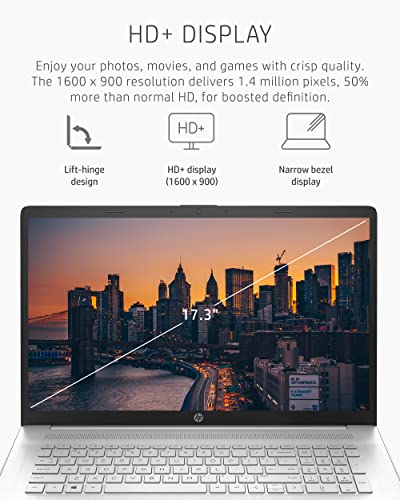 HP 17 Laptop PC, AMD Ryzen 3 5300U, 4 GB RAM, 256 GB SSD, 17.3" HD+ Display, Windows 11 Home, Wi-Fi & Bluetooth Combo, Long Battery Life, HD Webcam, Custom-Tuned Speakers (17-cn0020nr, 2022)