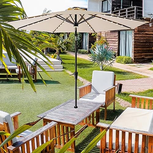 uHousDeco 9 ft Solar LED Patio Umbrella Umbrella, Auto Control and Rotatable Design Taupe
