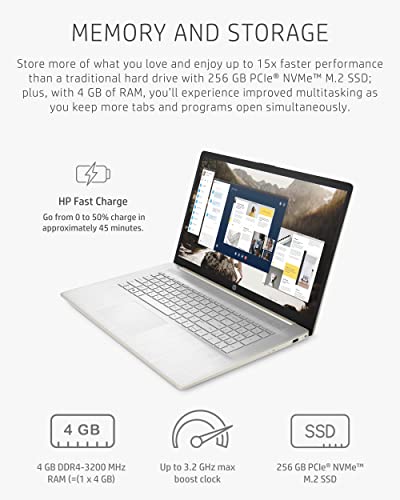 HP 17 Laptop PC, AMD Ryzen 3 5300U, 4 GB RAM, 256 GB SSD, 17.3" HD+ Display, Windows 11 Home, Wi-Fi & Bluetooth Combo, Long Battery Life, HD Webcam, Custom-Tuned Speakers (17-cn0020nr, 2022)