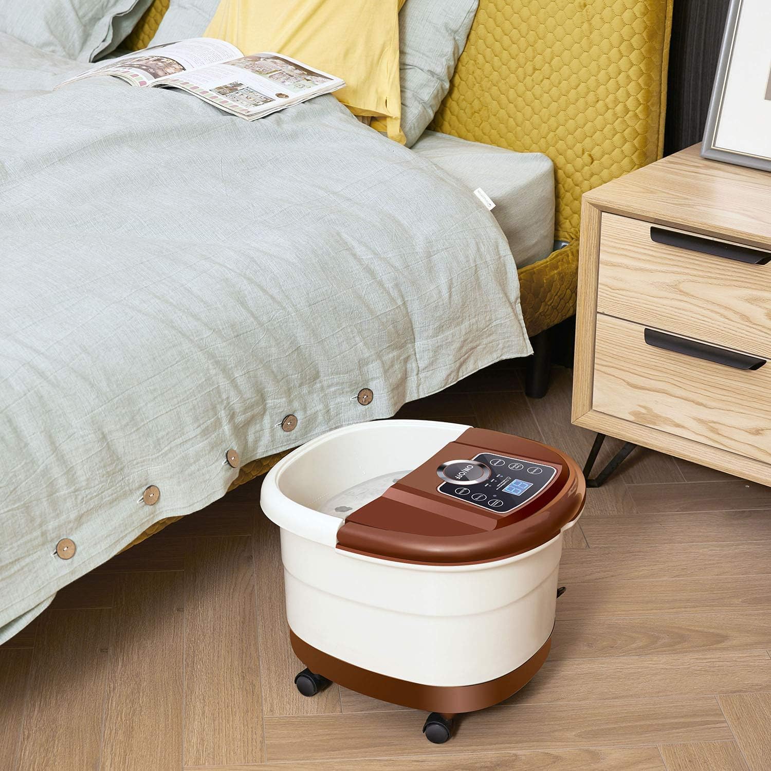 Plohee Foot Spa Massager with Motorized Tai Ji Massage -16 Pedicure Spa Motorized Shiatsu Roller Massaging Acupuncture Point, 4 Pro-Set Program (Brown)