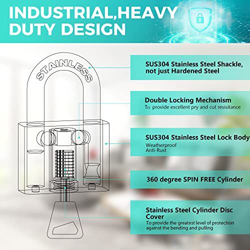 KAWAHA 41/40-4P 1-9/16 inch (40mm) High Security Stainless Steel Padlock with Key for Both Indoor and Outdoor use (SUS304 Stainless Steel, Heavy Duty, Anti-Rust) (40mm, Keyed Alike - 4 Pack)