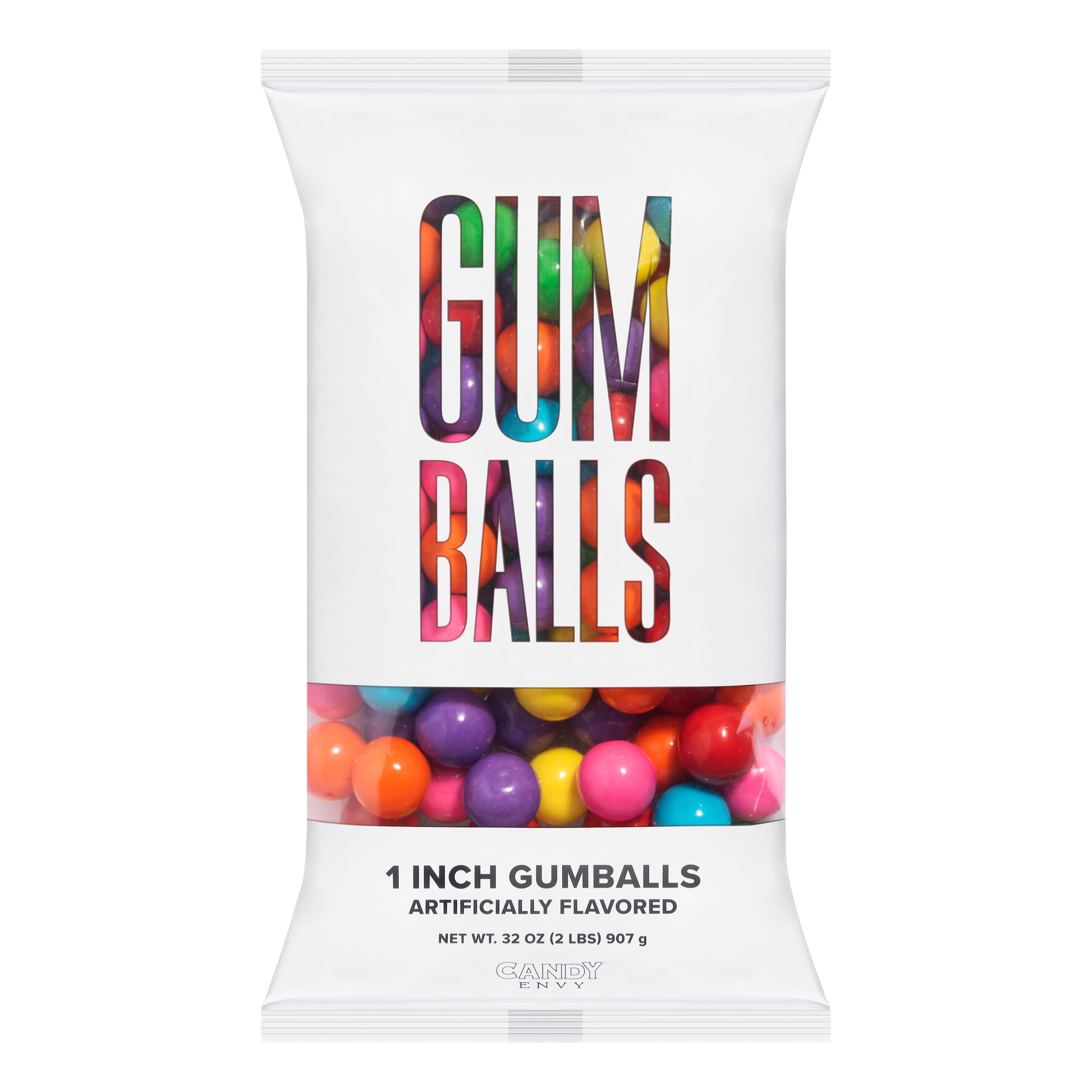 Candy Envy - Assorted 1 Inch Gumballs - 2lb Bag - Approximately 113 Gumballs Per Bag - North American Made & Kosher Certified - Gumballs for Gumball Machine - Gumball Refills