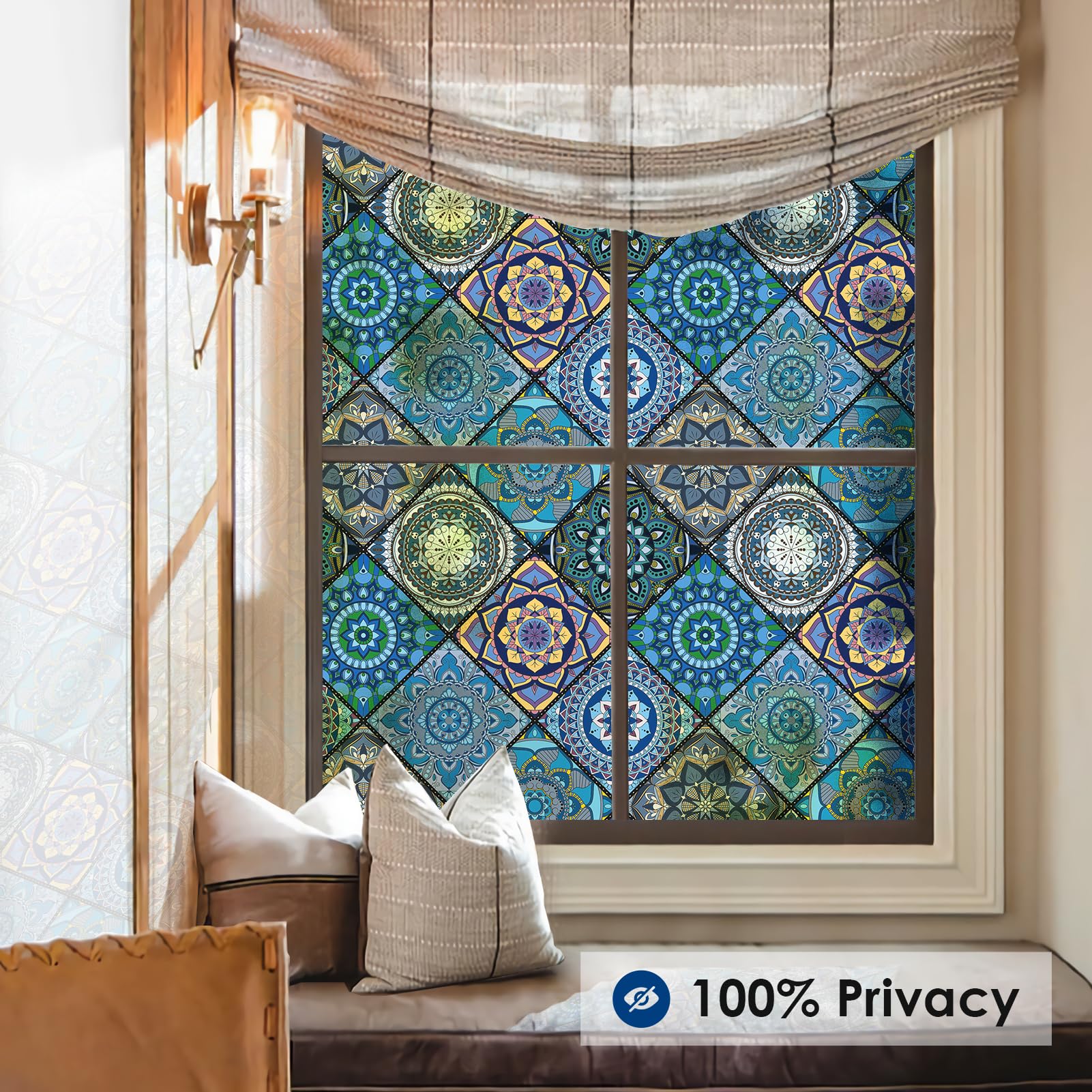 DKTIE Window Privacy Film with Installation Tools Frosted Glass Static Clings Non Adhesive, Stained Glass Window Film Art Deco, Window Decals, Window Sticker (B110, 17.7" x 78.7")