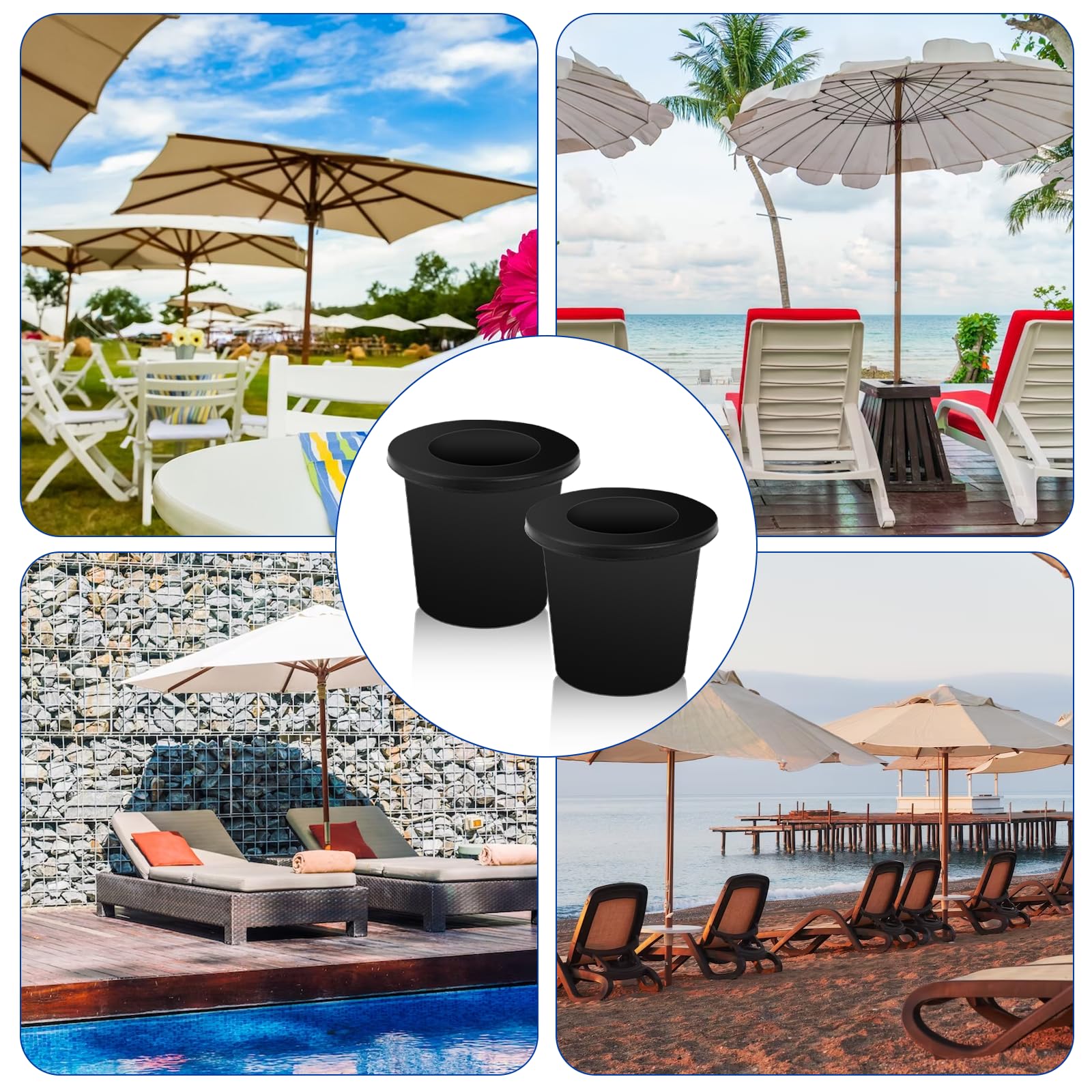 KALIONE 2 Packs Patio Table Umbrella Hole Ring, Black Umbrella Outdoor Patio Plug Hole Ring, Silicone Cone Umbrella Stabilizer Sleeve for Outdoor Table Umbrella Patio Umbrella Pool Umbrella Adapter
